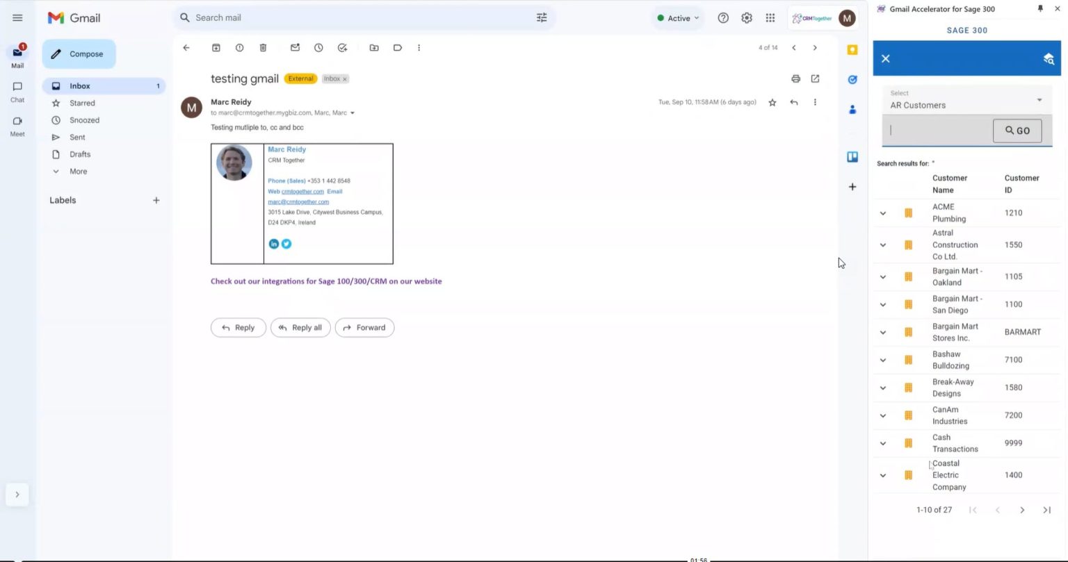 Gmail integration for Sage 300 - Accelerator for Sage 300